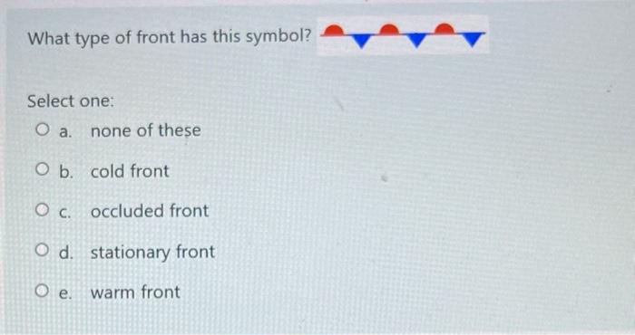 Solved What type of front has this symbol? Select one: O a. | Chegg.com