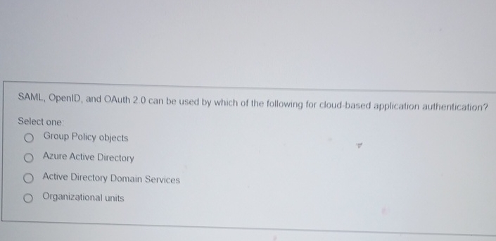 Solved SAML, OpenID, and OAuth 20 ﻿can be used by which of | Chegg.com