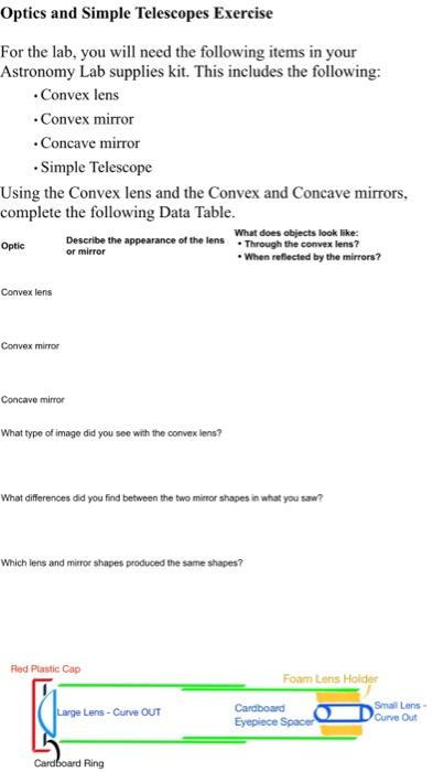Optics and Simple Telescopes Exercise For the lab, | Chegg.com