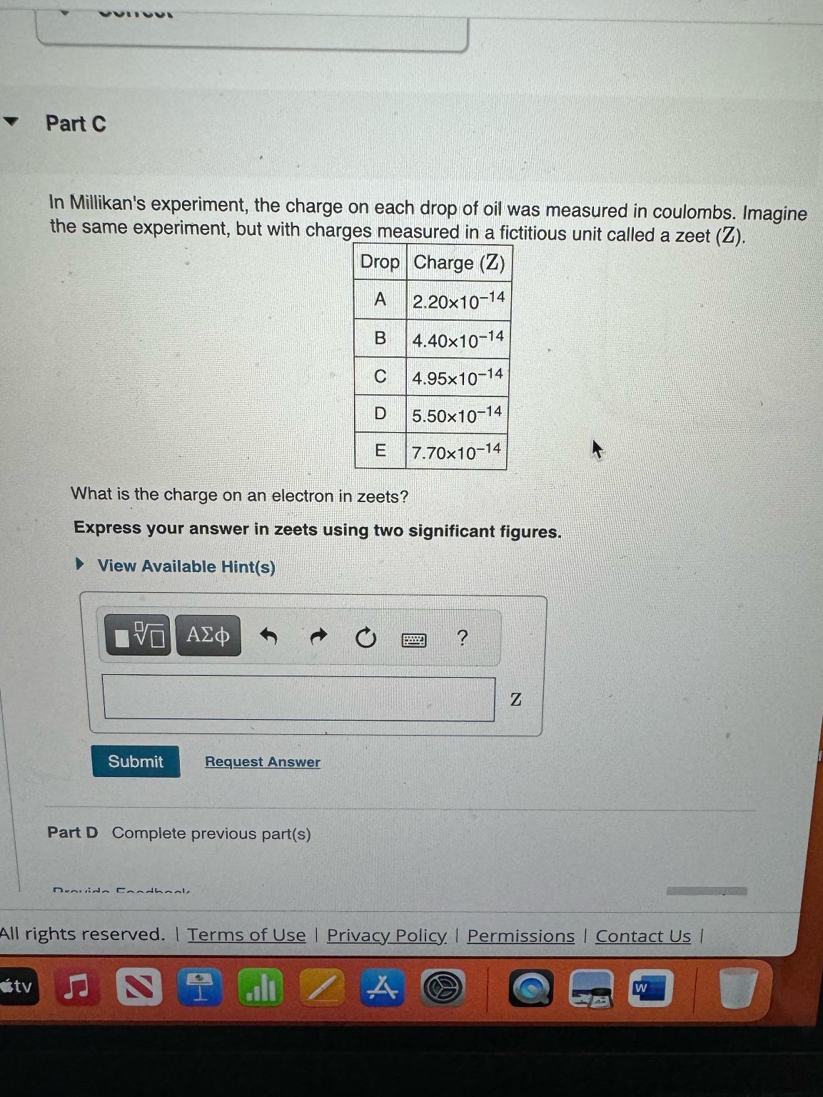 Solved Part CIn Millikan's experiment, the charge on each | Chegg.com