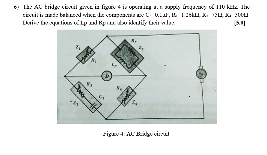 Solved 6) The AC bridge circuit given in figure 4 is | Chegg.com