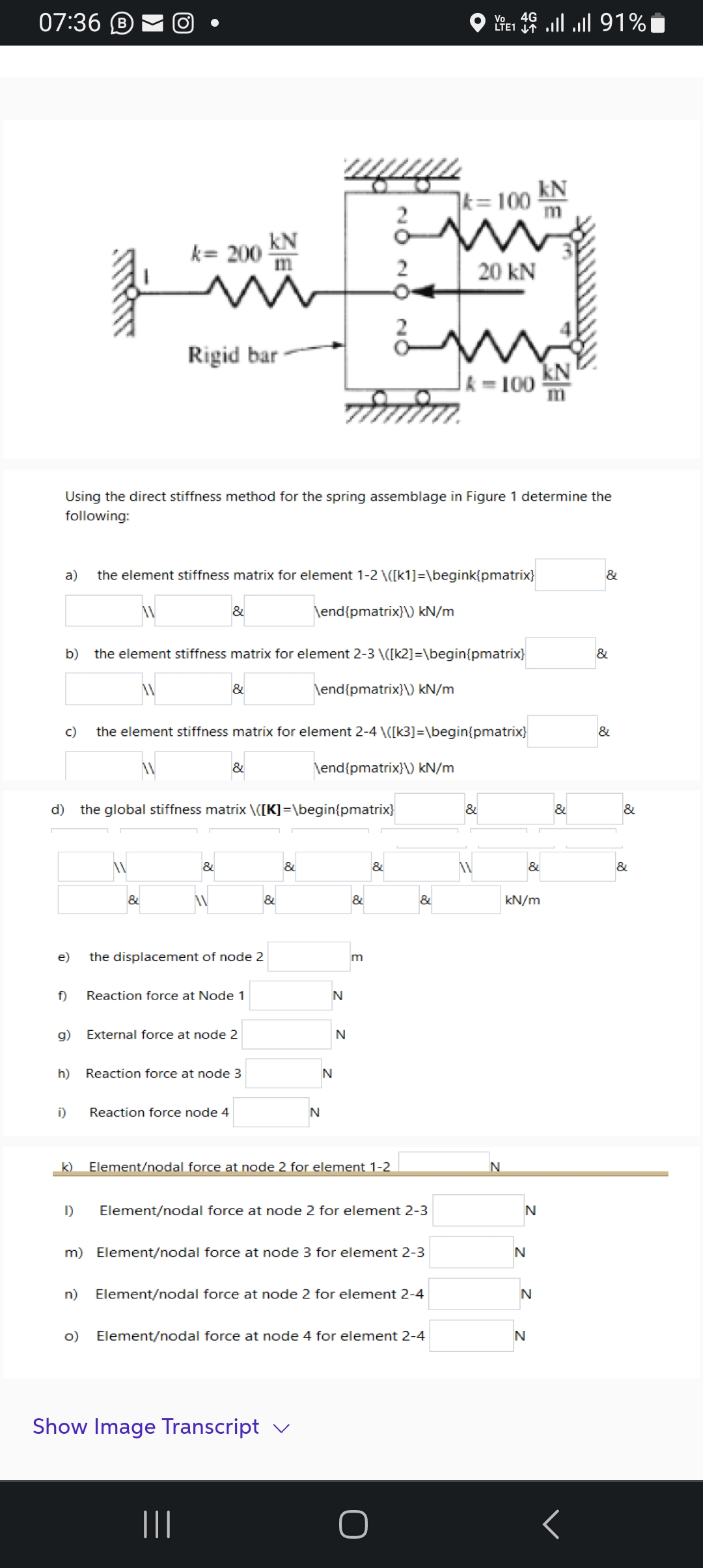 Solved Using the direct stiffness method for the spring | Chegg.com