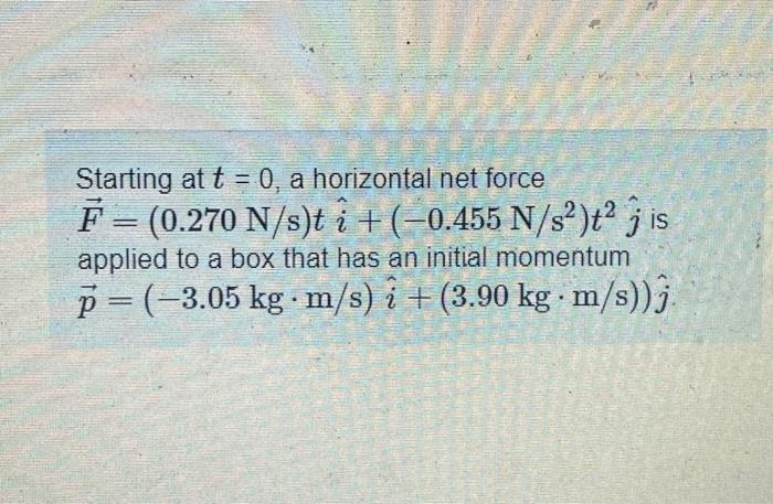 Solved Starting at t=0, a horizontal net force F=(0.270 | Chegg.com