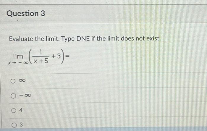 Solved Evaluate the limit. Type DNE if the limit does not | Chegg.com