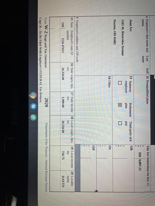 e Employee's first name and Initial 12a See | Chegg.com