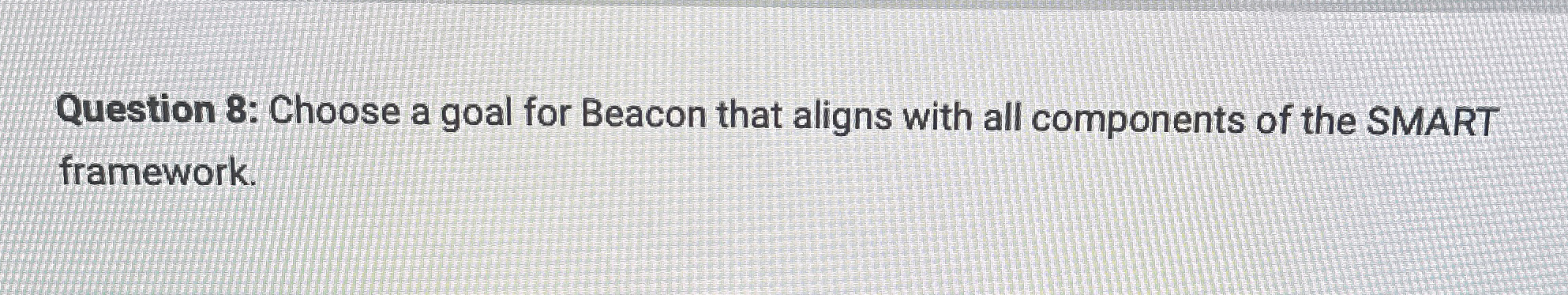 Solved Question 8: Choose a goal for Beacon that aligns with | Chegg.com