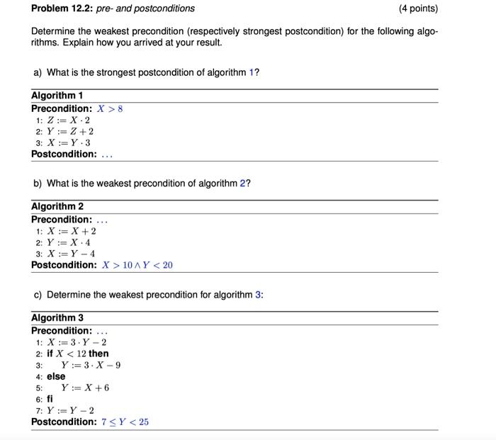 Solved Problem 12.2: pre- and postconditions (4 points) | Chegg.com