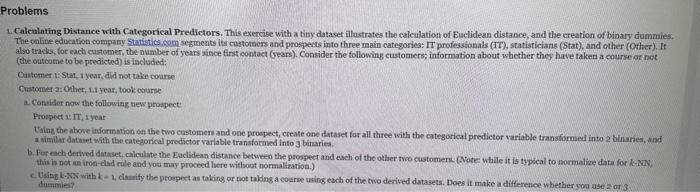 Calcalating Distance with Categorical Predictors. | Chegg.com