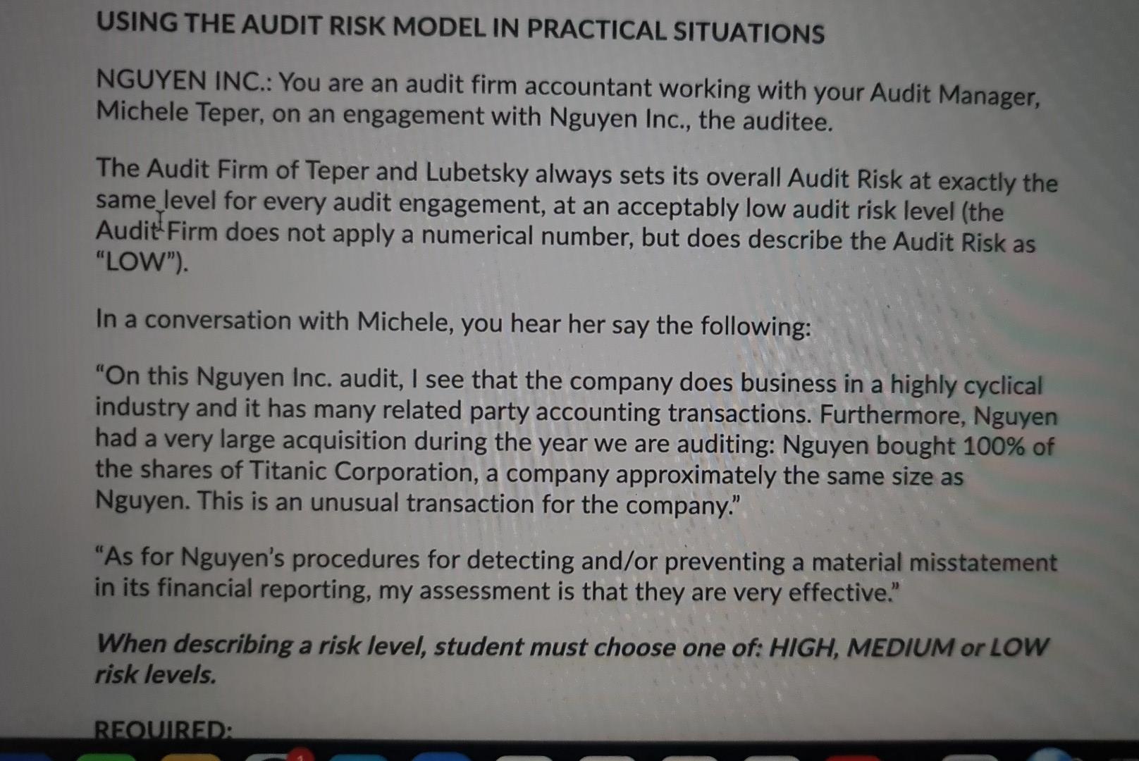 Solved USING THE AUDIT RISK MODEL IN PRACTICAL SITUATIONS | Chegg.com