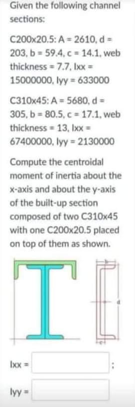 Solved Given the following Channel sections: C200x20.5: A= | Chegg.com