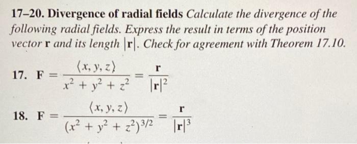 Solved 17–20. Divergence of radial fields Calculate the | Chegg.com