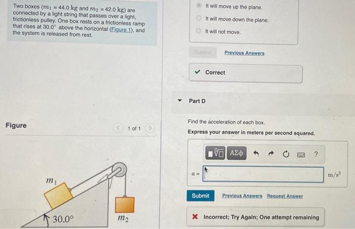 Solved Two boxes (m1=44.0 kg and m2=42.0 kg) are It will | Chegg.com