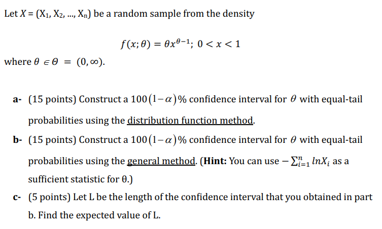 Solved ILet x=(x1,x2,dots,xn) ﻿be a random sample from the | Chegg.com