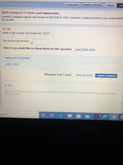 Solved CALCULATOR PRINTER VERSION BACK NE Brief Exercise | Chegg.com