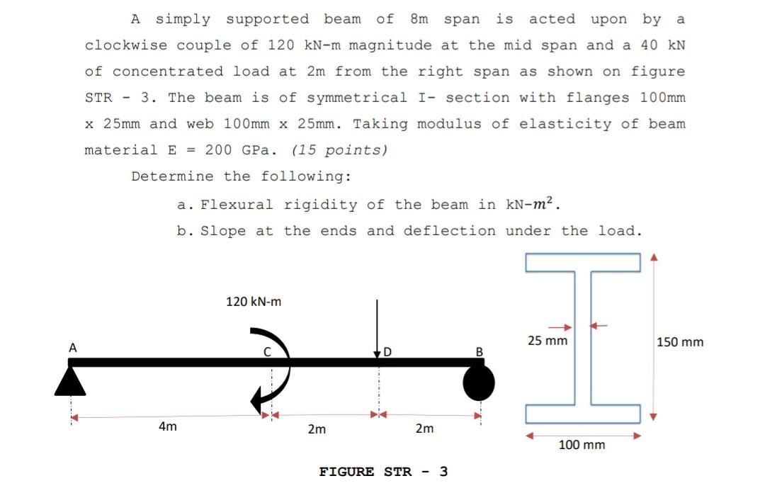 Solved A A simply supported beam of 8m span is acted upon by | Chegg.com