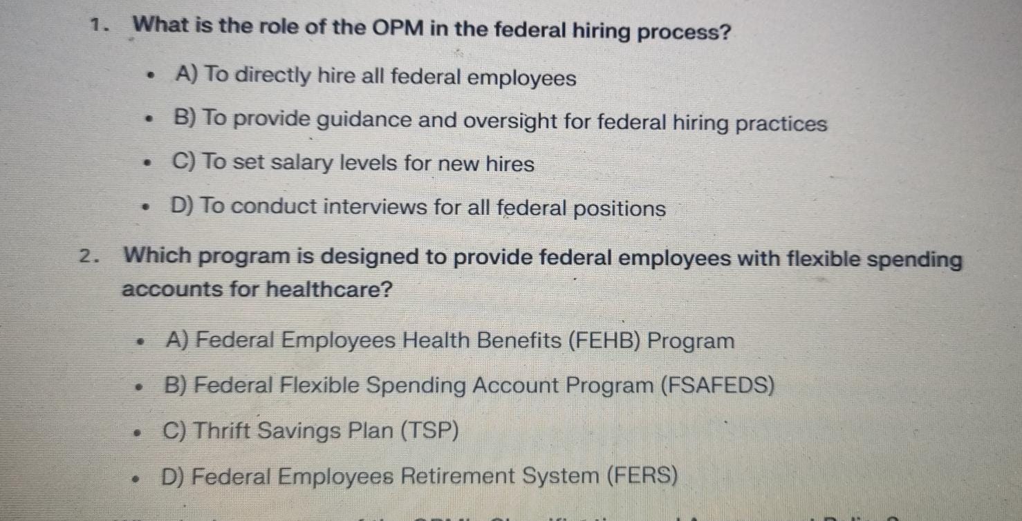 Solved What is the role of the OPM in the federal hiring | Chegg.com
