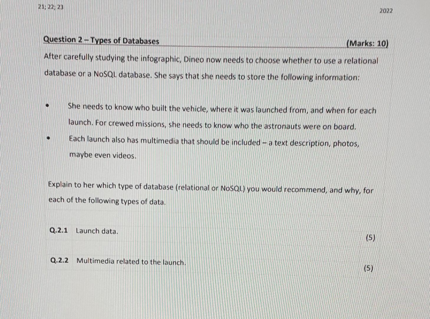 Solved 21; 22, 23 2022 Question 2 -Types of Databases | Chegg.com