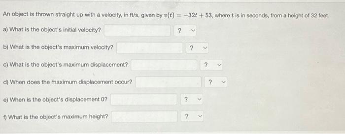 Solved An object is thrown straight up with a velocity, in | Chegg.com