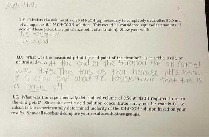 Solved MAVA=MBVB 2 1.C. Calculate the volume of a 0.50 M | Chegg.com