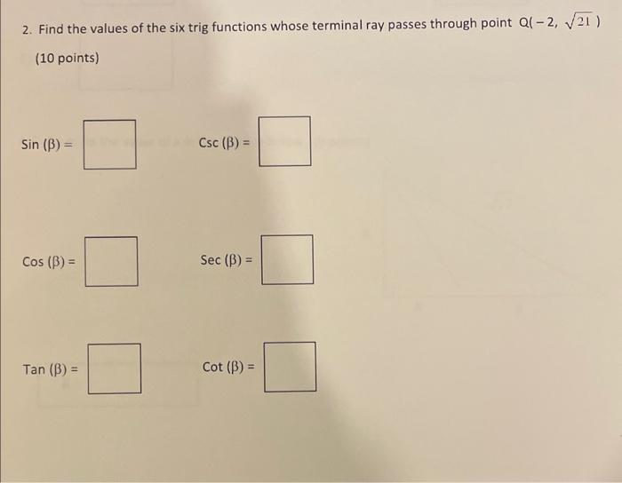 Solved 2. Find the values of the six trig functions whose | Chegg.com