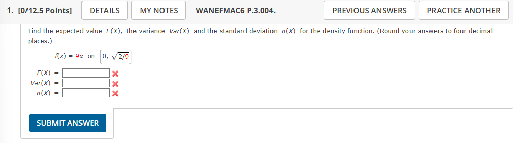 Solved Find the expected value E(x), ﻿the variance Var(x) | Chegg.com