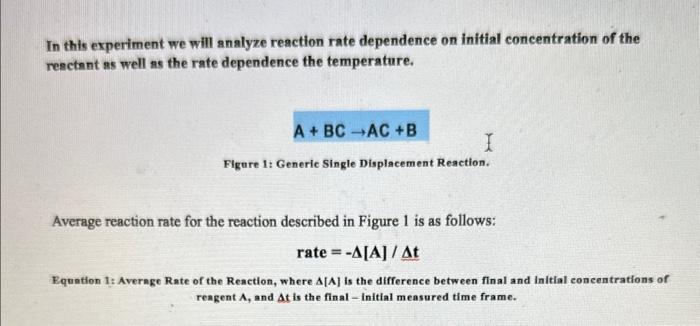 Solved In this experiment we will analyze reaction rate | Chegg.com