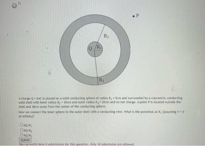 Solved A charge Q=6nC is placed on a solid conducting sphere | Chegg.com