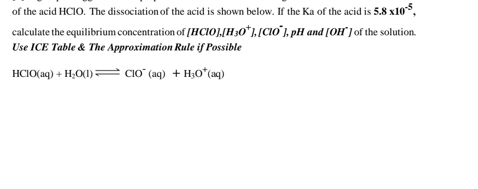 of the acid HClO. The dissociation of the acid is | Chegg.com