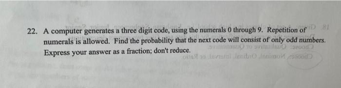Solved 2. A computer generates a three digit code, using the | Chegg.com