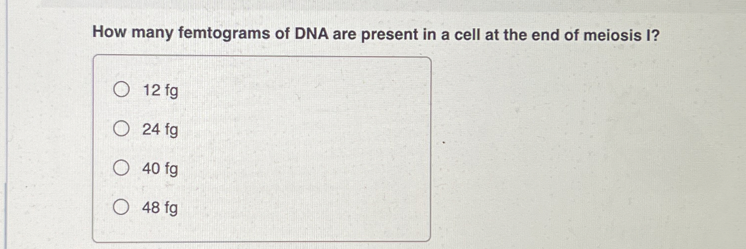 Solved How many femtograms of DNA are present in a cell at | Chegg.com