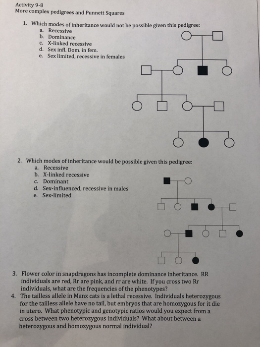 Solved Activity 9-8 More complex pedigrees and Punnett | Chegg.com