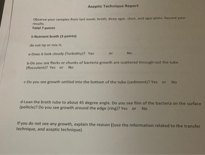 Aseptic Technique Report Observe your samples from | Chegg.com