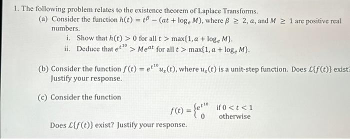 Solved 1. The following problem relates to the existence | Chegg.com