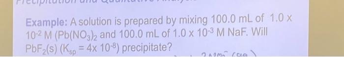 Solved Example: A solution is prepared by mixing 100.0 mL of | Chegg.com
