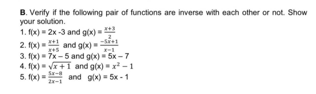 B. ﻿Verify if the following pair of functions are | Chegg.com