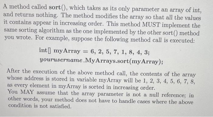Solved method called sort(), which takes as its only | Chegg.com