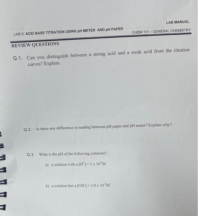 Solved LAB MANUAL LAB 9. ACID BASE TITRATION USING PH METER | Chegg.com