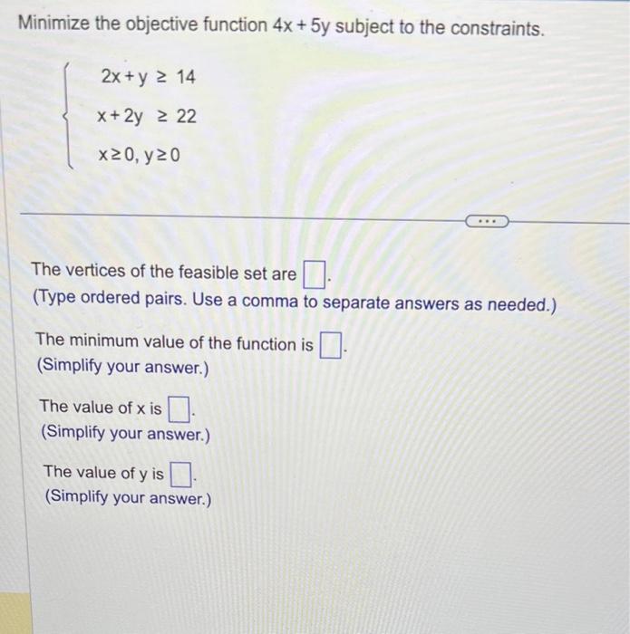 Solved Minimize The Objective Function 4x 5y Subject To The