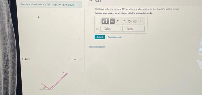 Solved Two plane mitors meet at a 139" angle, the figune | Chegg.com