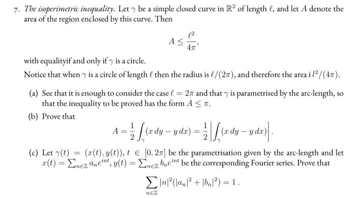 Solved 7. The isoperimetric inequality. Let y be a simple | Chegg.com