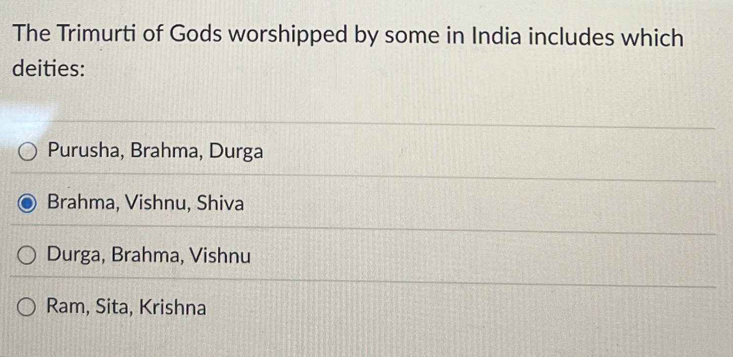 Solved The Trimurti of Gods worshipped by some in India | Chegg.com