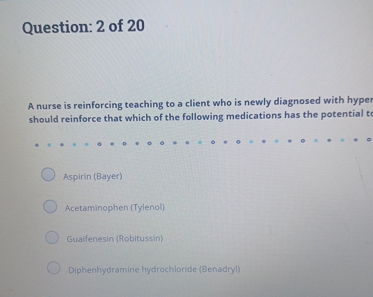 Solved Question: 2 ﻿of 20A nurse is reinforcing teaching to | Chegg.com
