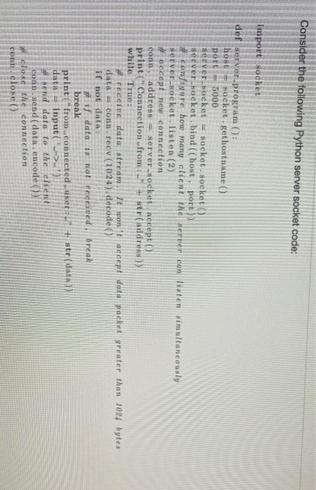 Solved Consider The Following Python Server Socket Code 