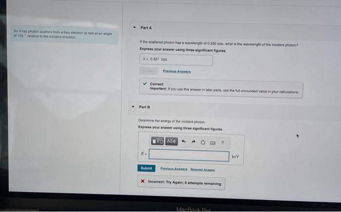 Solved Part A An X-as photon scutters freat a free electon | Chegg.com