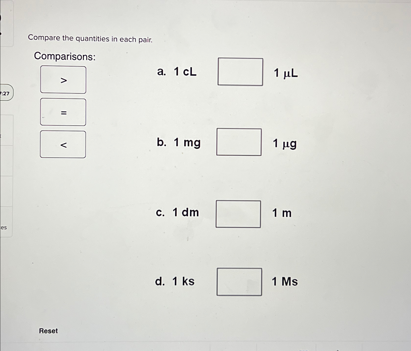 Solved Compare the quantities in each | Chegg.com