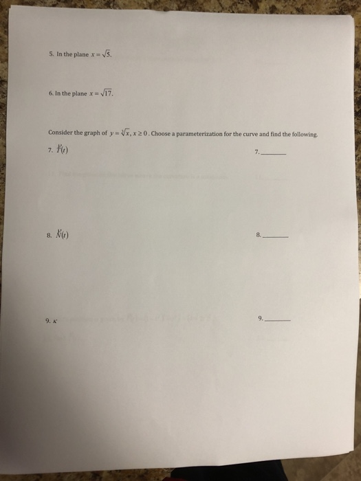 Solved 5. In the plane x5 6. In the plane x = V17. Consider | Chegg.com