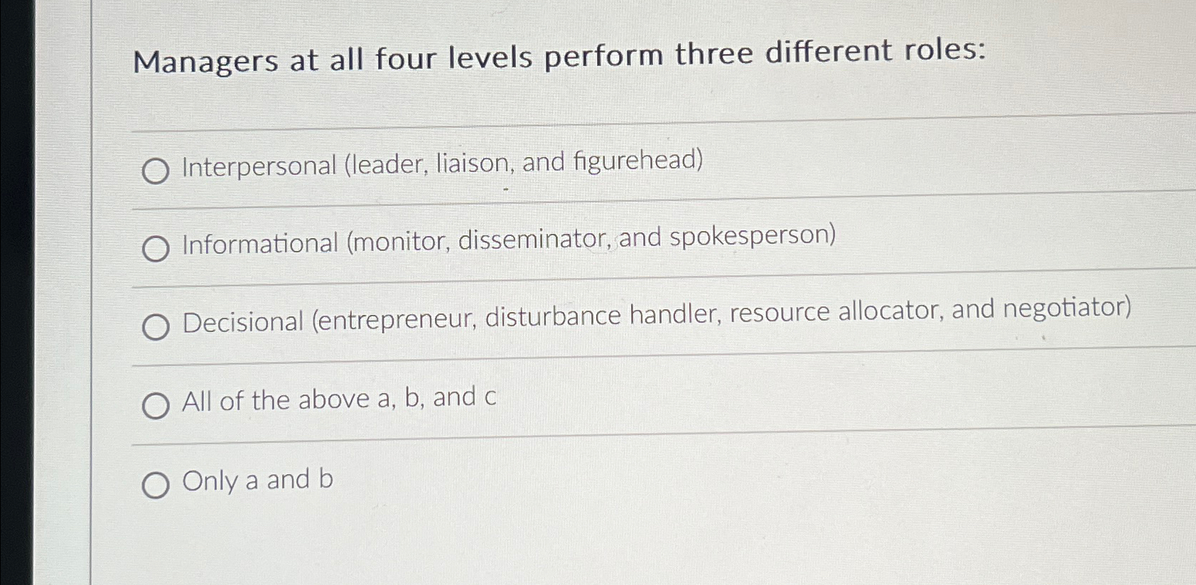Solved Managers at all four levels perform three different | Chegg.com
