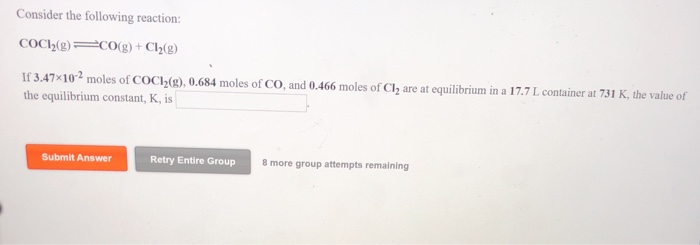 Solved Consider the following reaction: COCH2(g) P CO(g) + | Chegg.com