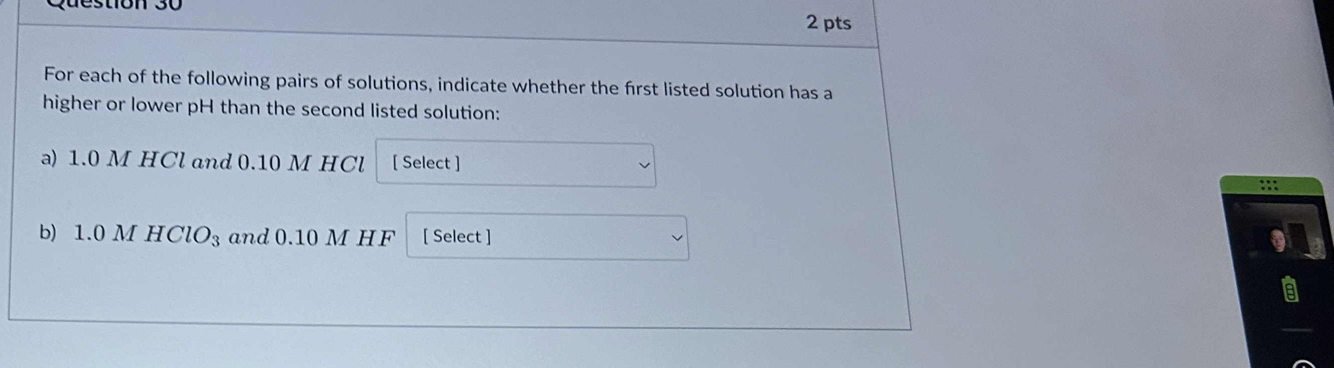 Solved 2 ﻿ptsFor each of the following pairs of solutions, | Chegg.com