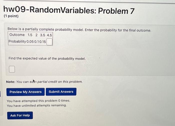 Solved hw09-RandomVariables: Problem 6 (1 point) Find the | Chegg.com